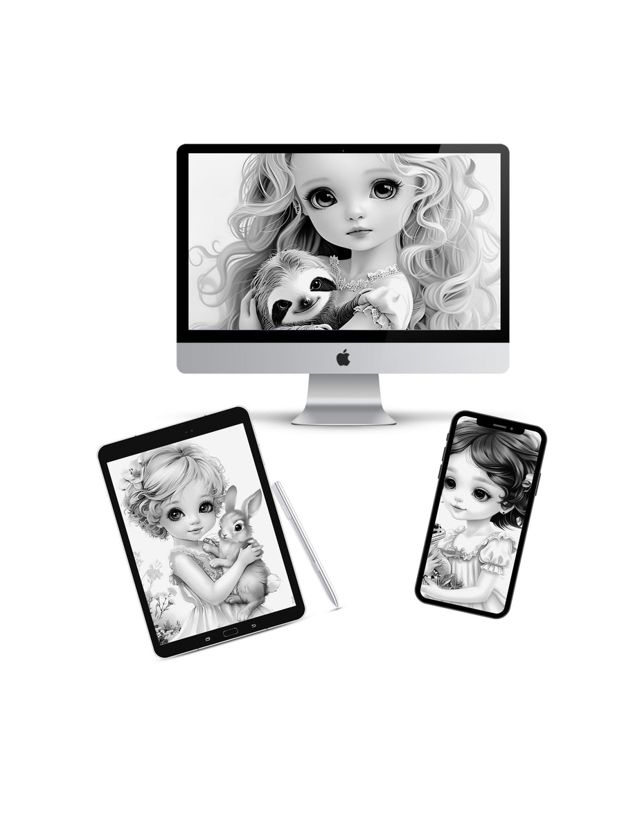 Cute Girls with Animals Vol 1 Digital Download PDF 30 Pages Coloring B ...